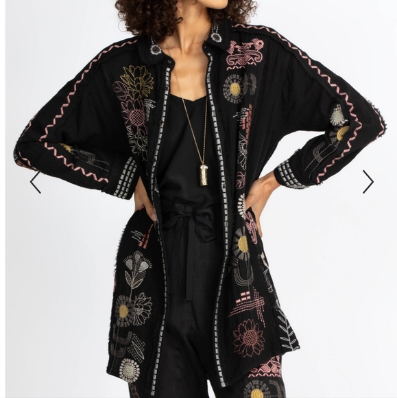 Johnny Was | Tops | Johnny Was Biya Black Zara Button Down Embroidered ...